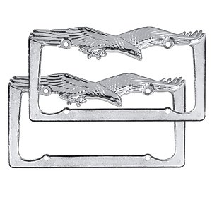 BDK Chrome Plated Rust-Proof Die-Cast Stainless Metal License Plate Frame/Holder Universal Size - American Bald Eagle (Pack of 2)