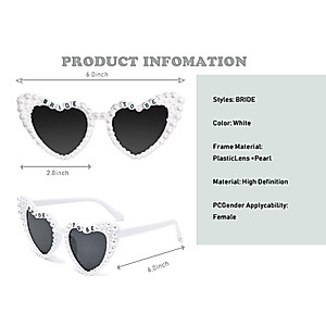 Bachelorette Party Bride Sunglasses, Heart Shaped Pearl Glasses for Women Kids Bridesmaid Bride to Be Party Gift Supplies