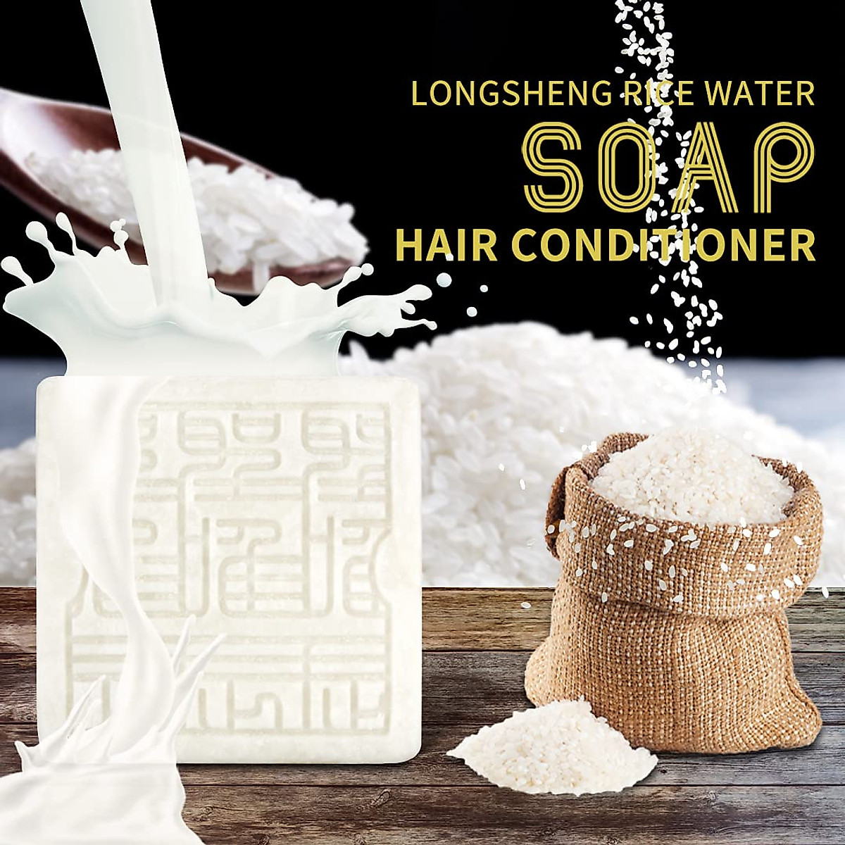 gowwim Rice Water Shampoo and Conditioner for Hair Growth - 2 in 1 Longsheng Shampoo Bar for Hair Loss, Dry/Damaged Hair, pH Balanced, Safe Pure Natural, 100g/3.5oz