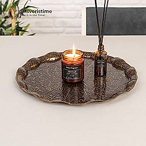 Alisveristime Turkish Ottoman Coffee Tea Beverage Serving Wavy Tray 35cm (Antik Green)