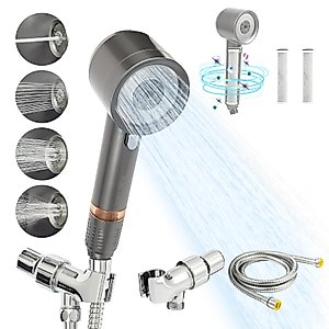Shower Filter for Hard Water, High Pressure Water Softener for Shower Head with 2pcs Carbon Filter Remove Chlorine, Heavy Metals, Toxic Chemicals Reduces Dry Itchy Skin 4 Spray Mode with Hose Bracket
