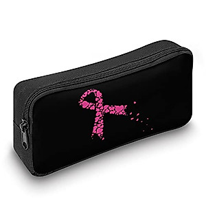 Pink Ribbon Hearts Pencil Case Makeup Bag Big Capacity Pouch Organizer for Office College