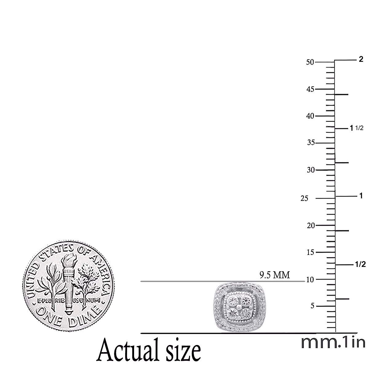 Dazzlingrock Collection Ladies Cluster Beaded Style Cushion Frame Stud With Round White Diamond Accents, Sterling Silver