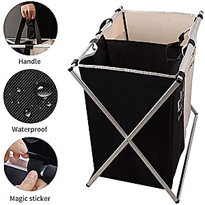WANYU 125L Laundry Hamper 2 Section Basket Bin Washing Storage Bag Folding Hamper Sorter Aluminum X-Frame Cloth Organizer Durable for Bathroom Home with Carrying Handle (White+Grey)