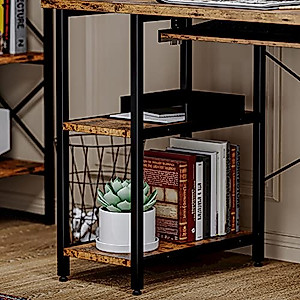 IRONCK Computer Desk 55", Home Office Desk with Keyboard Tray, Monitor Stand, Storage Shelf, Industrial Studying Writing Table, Vintage Brown