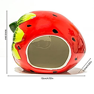 Besimple Hamster Hideout, Small Animal Hideout, Ceramic Pet House, Adorable Shape Hamster House Cave Mini Hut Cage Critter Bath House for Chinchilla Hamster(Strawberry)