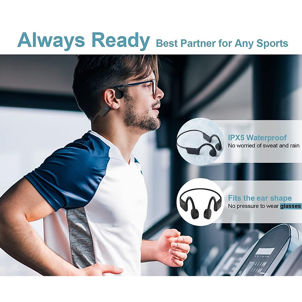 Bone Conduction Headphones, 2023 Upgraded Open-Ear Wireless Bluetooth Sport Headphones with Mic, 8Hr Playtime, Fast Charging, Waterproof Wireless Earphones for Workout, Running, Gym, Hiking, Cycling