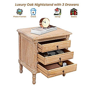 Crestlive Products Oak Nightstand with 3 Drawers, Wood Bedside Table Cabinet, Bedroom Furniture with Solid Wood Legs, Large Storage Space, Accent End Table for Home Office (1PC Oak)