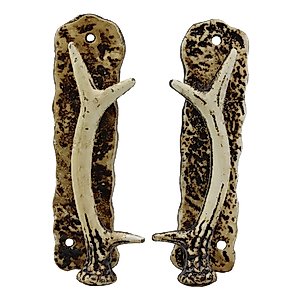 Ebros Set of 2 Western Rustic Deer Antlers Door Pull Handle Hardware Pack of 2 Left and Right Sides Decorative Accent 8" High for Barn Doors Entrance Main Cabin Lodge Country Home Antler Accent