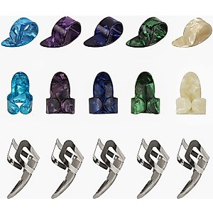 KEWAYO 15 Pieces Steel Finger Picks Set, Including Stainless Steel Finger Picks and Thumb Picks, Metal Finger Picks Adjustable Bass Finger Picks for Guitar, Banjos, Instruments (Stylish Style)