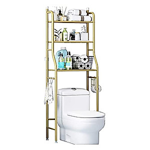 Cushion 3Tier Freestanding Bathroom Storage Cabinet, Over The Toilet Shelf Organizer, Adjustable Height Metal Rack, Bathroom Space Saver, Easy To Assembly Storage Shelves, For Bathroom, Kitchen(gold)