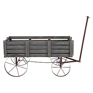 Shine Company Decorative Buckboard Wagon Garden Planter, Wooden Wagon Yard Décor for Outdoor Plants, Gray