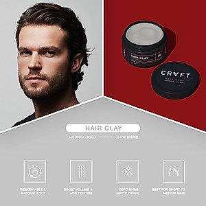 CRVFT Hair Clay 2.8oz + Sea Salt Spray 6oz Men's Bundle - Medium + Light Hold - Matte + Natural Finish - Volume + Texture + Prestyler - Stylist Approved - Scented