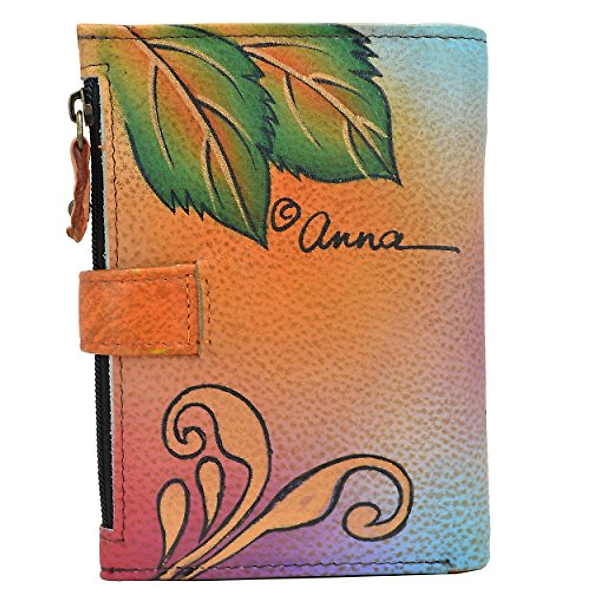 Anna by Anuschka Women's Hand Painted Genuine Leather Ladies Wallet - Rose Butterfly