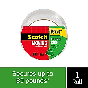 Scotch Tough Grip Moving Packaging Tape, 1 Roll, 1.88" x 54.6 Yards (3500)