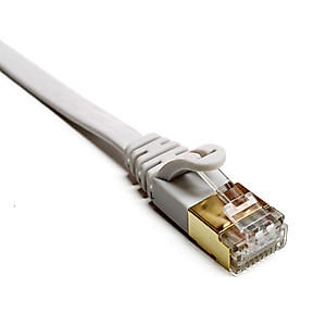 Tera Grand - 12FT - CAT7 10 Gigabit Ethernet Ultra Flat Patch Cable for Modem Router LAN Network, Gold Plated Shielded RJ45 Connectors, Faster Than CAT6a CAT6 CAT5e, White