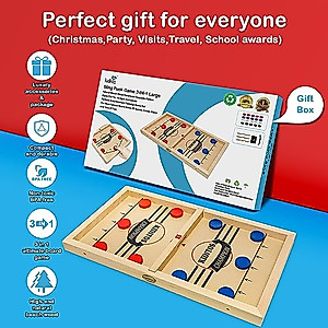 Kiditos 3-in-1 Large Fast Sling Puck Game Checkers Chess Set, 22.83” x 12.60” Popular Wooden Board Game Super Fun Slingshot Toy and Perfect Hockey Toy Gift for Kids, Adults, Friends and Colleagues