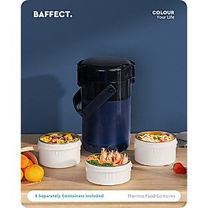 Baffect 67oz Thermos for Hot Food container 6 Hours, 3-Layer Stackable Food Thermal, Stainless Steel Vacuum Soup Insulated Food Jar, Leak-Proof Lunch Box for Office, School and Outdoor Picnic