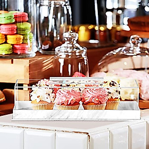 Rectangle Cake Tray with Lids, Clear Pastry Display Case, Dessert Holder Tray, Cake Stand, Cookie Display, Marble Pattern Plastic Cake Platter with Lucite Cover, Pastry Base