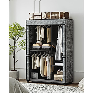 Hzuaneri Closet Wardrobe, 48.8-inch Portable Closet for Bedroom, 3 Clothes Rail Clothes Rail with Fabric Cover, Clothes Storage Organizer, 48.8 x 16.9 x 71.8 Inches, 4 Compartments, Grey WC09304G