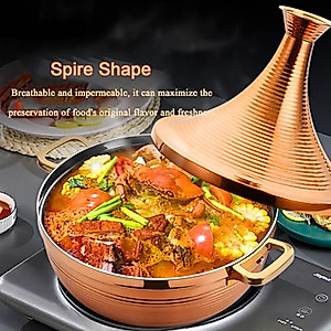 Large Moroccan Tagine Pot - Stainless Steel Tajine Casserole with Cone-Shaped Lid, Non Stick Cooking Pot with 2 Handles - Perfect for Traditional Moroccan Cooking