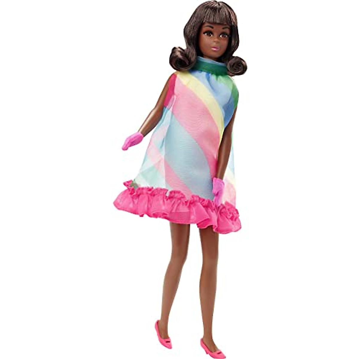 Barbie Signature Francie 1967 Doll Reproduction (11.5 in Brunette) with Striped Dress, Twist ‘n Turn Waist & Rooted Eyelashes, Gift for Collectors