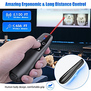 2-in-1 USB Type C Presentation Clicker, Clicker for PowerPoint Presentations, Rechargeable Wireless Presenter Remote, Pointer RF 2.4GHz USB PowerPoint Clicker Slide Advancer with Volume Control