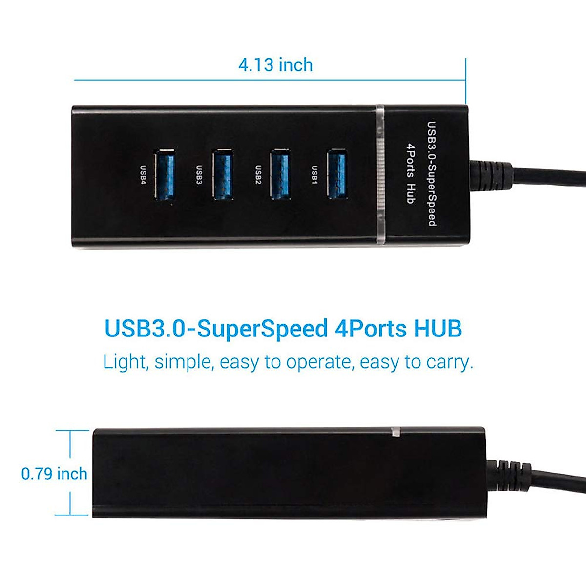 USB 3.0 Extender, 4 Ports USB 3.0 Hub Adapter,USB 3.0 HUB Splitter Compatible for USB Flash Driver, Laptop,Keyboard,Notebook PC,Mouse,Table,Printer,MacBook Air/Pro/Mini (28CM Extended Cable)
