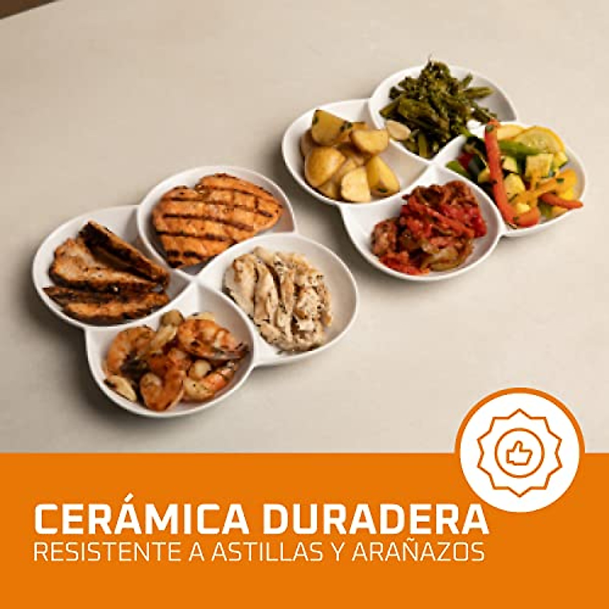 Bruntmor 8.5 inch Ceramic 4-Section Stackable Serving Tray in White, Set of 2 Appetizer, Snack, Dessert Platters | Reusable, Perfect for Dinner Party, BPA-Free, Oven and Dishwasher Safe