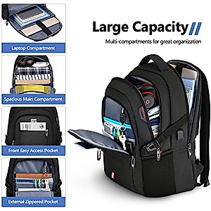 Bagsure Travel Laptop Backpack, Business Water Resistant Laptop Backpack with USB Charging Port, College Bag for Men & Women