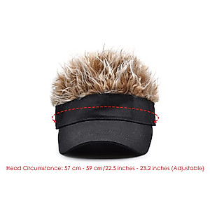 Novelty Visor Cap Adjustable Visor Hat with Spiked Wigs Fake Hair Visor for Adults (Canvas and Polyester, Black and Brown)