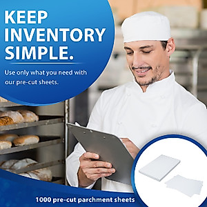 Paterson Paper 12" x 16" Half Size White Quilon Coated Reusable Baking Parchment Paper Sheets Bun/Sheet Pan Liners - 1000/Case - 425F - Non-Stick/Grease-Proof