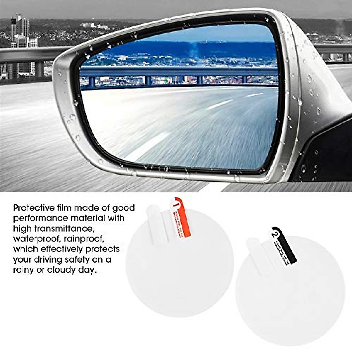 Acouto Car Rearview Mirror Film 80mm Transparent Car Rear View Mirror Anti Fog Rainproof Waterproof HD Clear PET Protective Film Sticker 2pcs Rounded