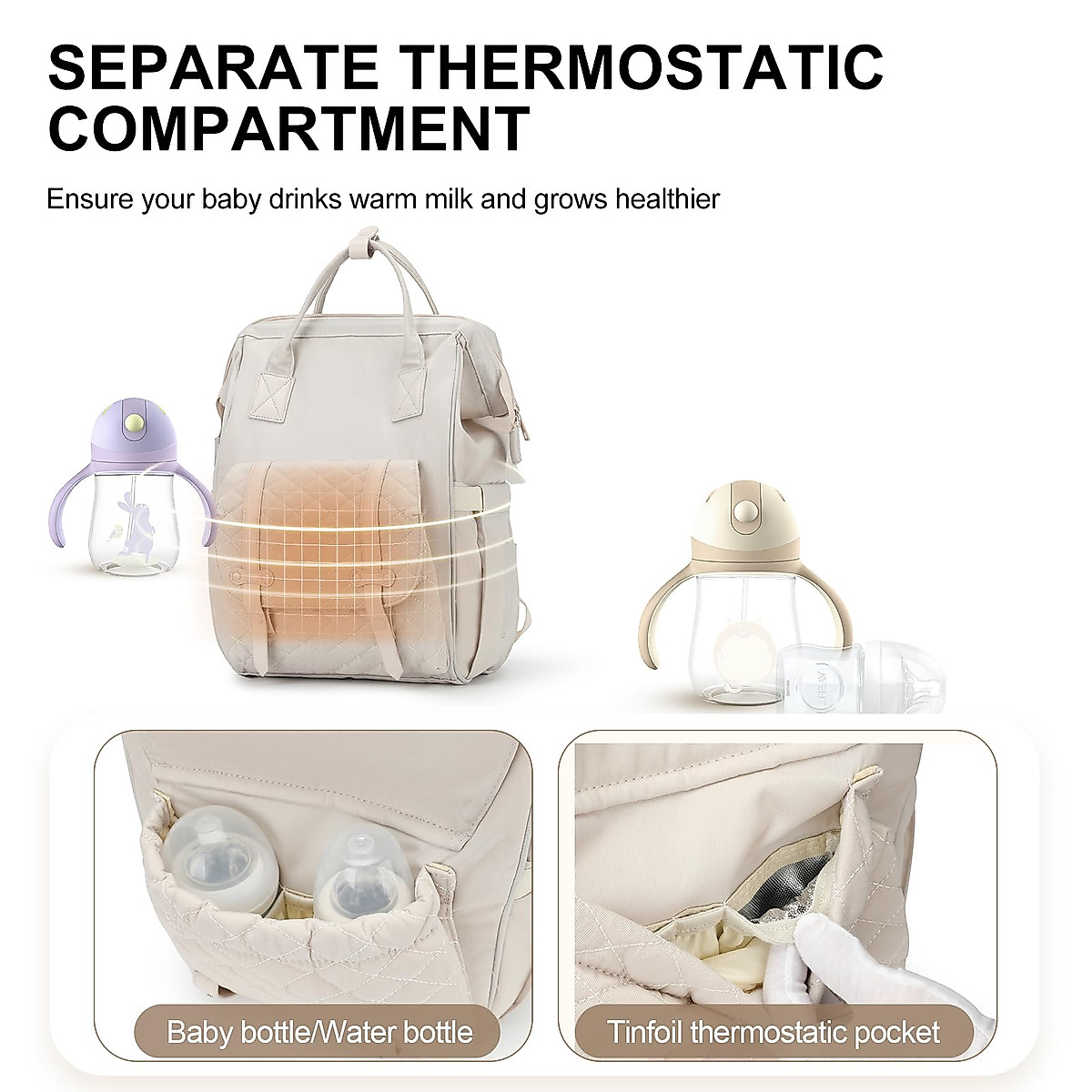 Diaper Bag Backpack,Travel Essentials Baby Bag for Girls Boy Maternity Baby Changing Bags Unisex Baby Diaper Backpack Waterproof Travel Backpack with Insulated Pockets & Stroller Straps Beige