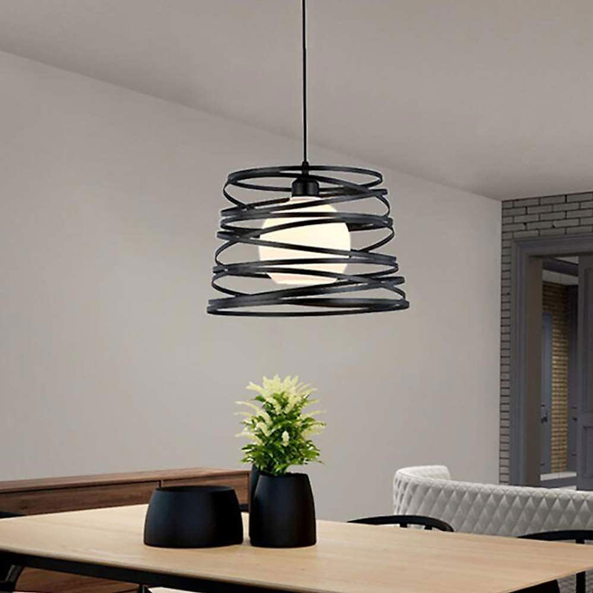 DULAB Wrought Iron Spiral Decorative Pendant Lamp, Retro Creative Black Lampshade Hanging Light, Ceiling Lighting Fixture，Chandelier is English Porch Bedroom Homestay.