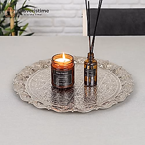 Alisveristime Turkish Ottoman Coffee Tea Beverage Serving Zamac Tray (34cm - 13,38inch) (750 Gram - 1,65 pounds) (Silver)