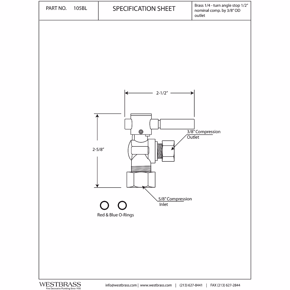 Westbrass R105BL-62 1/4-Turn Lever Handle Angle Stop Shut Off Valve, 5/8" OD x 3/8" OD, Matte Black