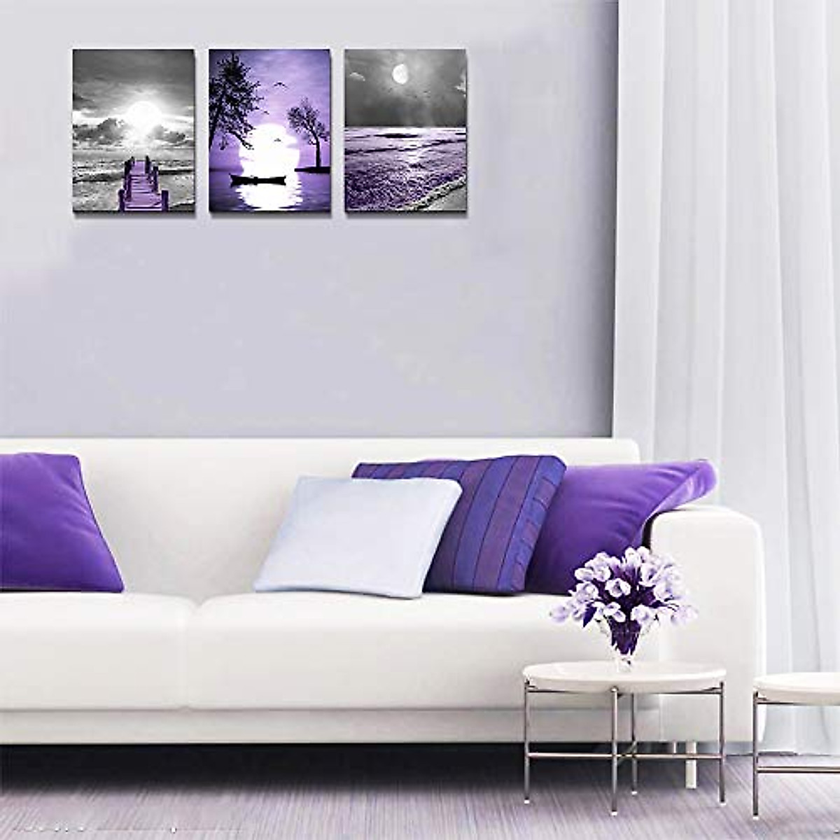wall decorations for living room 3 Piece framed canvas wall art bathroom artwork for wall painting office bedroom wall decor Black and white ocean purple Landscape modern family Posters home decor