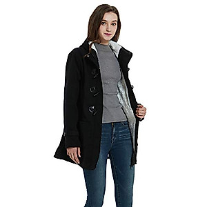 VOGRYE Womens Winter Fashion Outdoor Warm Wool Blended Classic Pea Coat Jacket (FBA) (M, Black2-Thicker)