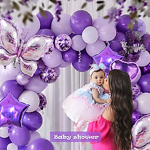 purple butterfly balloon arch kit, 167 Pieces Purple Butterfly Baby Shower Decorations, lavender balloon arch kit for Mother's Day Valentine's Day Birthday Wedding Party Decoration.