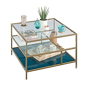 Sauder Coral Cape Coffee Table, L: 29.53" x W: 29.53" x H: 18.9", Satin Gold Finish