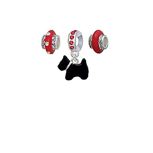 Silvertone Black Scottie Dog Red Charm Beads (Set of 3)