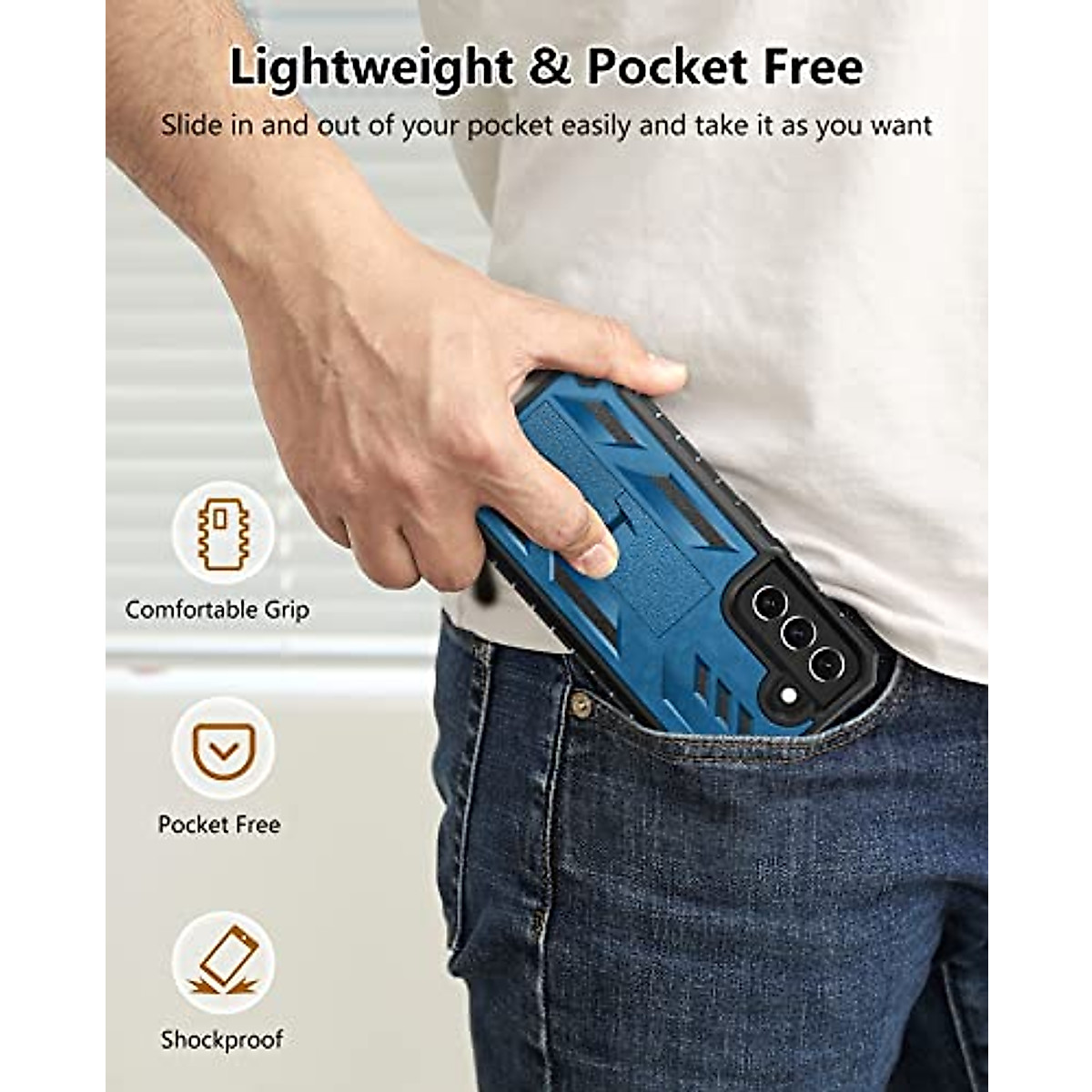 SOiOS for Samsung Galaxy S22 Protective Case: Military Grade Drop Proof Protection Mobile Phone Cover with Kickstand | Rugged Shockproof TPU Matte Textured Sturdy Phone Bumper (Blue)