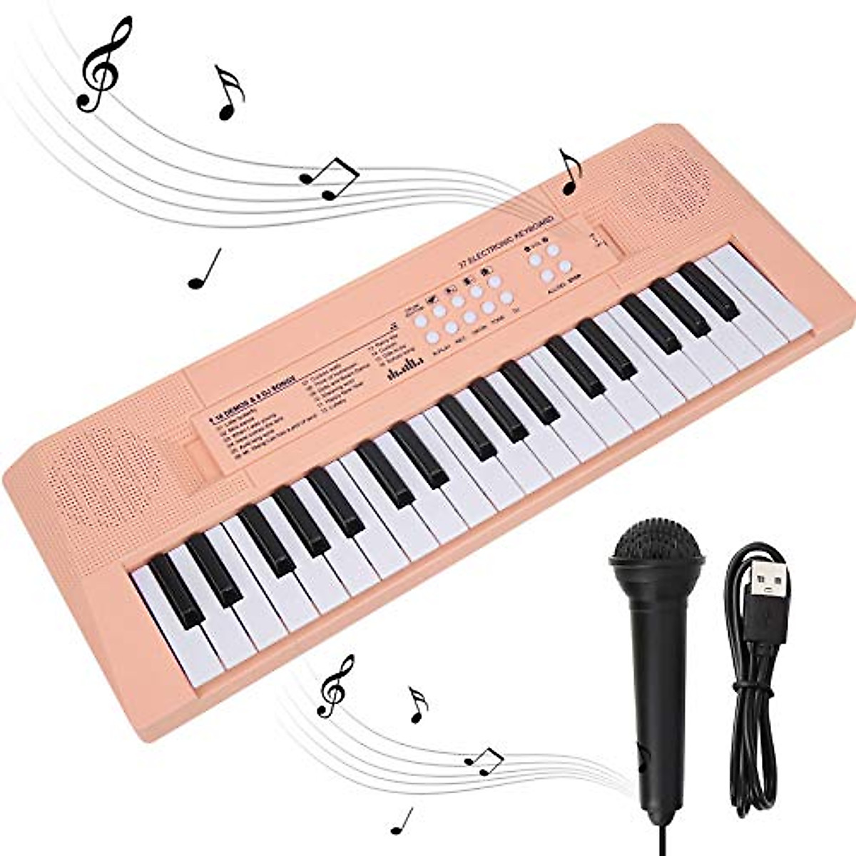 Electric Piano 37 Keys Beginner Electric Keyboard with Microphone, Dual Power Supply System USB Charging or Batteries (Battery Not Included)()
