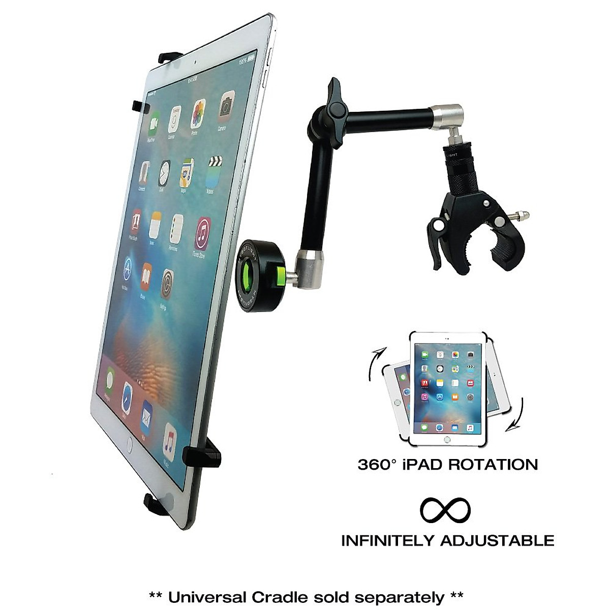 MYGOFLIGHT Flex Yoke Articulated Arm Sport Mount and Universal Cradle Kit for Any 7”-11” iPad Mini Air Pro Android Tablet PC Airplane Car RV Truck Boat Steering Wheel Dash Mounting