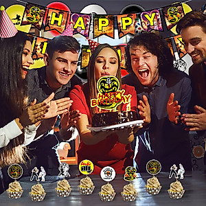 90Pcs Cobra Kai Birthday Party Supplies,Cobra Kai Swirls Party Decoration ,Cobra Kai Birthday Party Banner for Kids Teens Themed Birthday Party Decor Supplies