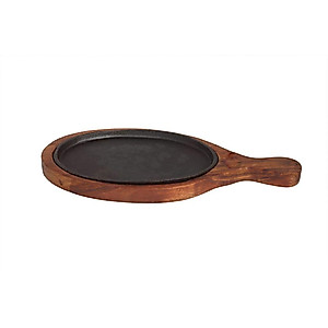 Sahishnu Online & Marketing Fajita Pan with Wooden Tray Handle, Sizzling Brownie Sizzler Plate/Tray with Wooden Base with Handle