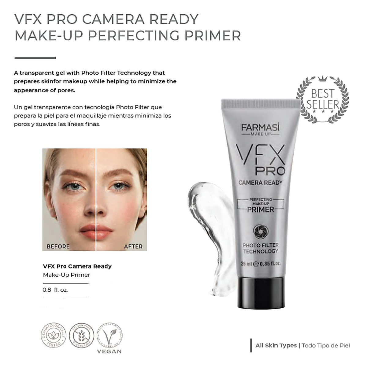 FARMASi VFX Pro Natural Beige and VFX Pro Primer Long Lasting Liquid Foundation Set, Skin Moisturizer Advanced Breathable Hydrating Full Coverage makeup for Face Makeup Set