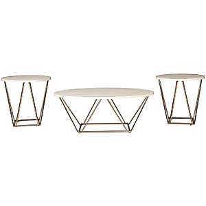 Signature Design by Ashley Tarica Modern 3 Piece Table Set, Includes Coffee & 2 End Tables, White & Gold