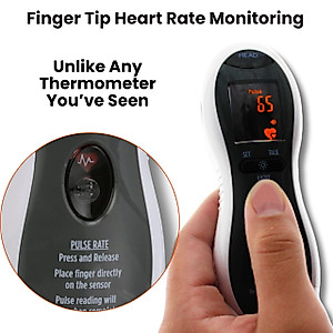 MOBI Digital Ear & Forehead Thermometer with Fingertip Pulse Reading, Flashlight & Fever Indicator, Room Temperature – Large Display, 3 Language Voice Readout for Baby, Kids & Adults